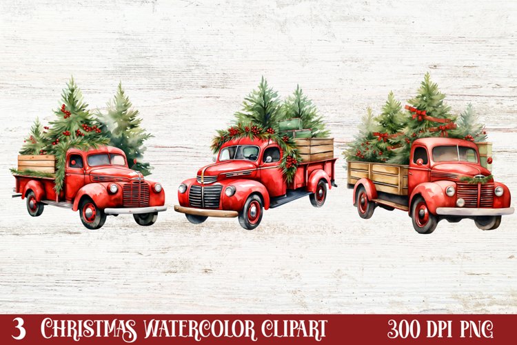 Christmas Cars Watercolor clipart, Christmas Cars Clipart