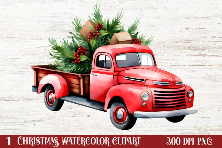 Christmas Cars Watercolor clipart, Christmas Cars Clipart