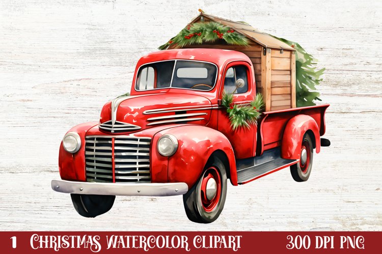 Christmas Cars Watercolor clipart, Christmas Cars Clipart