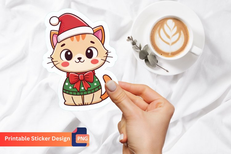 Christmas Cat Sticker, Christmas Animal Sticker, Cat Sticker