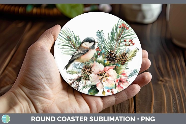 Christmas Chickadee Round Coaster Sublimation Coaster Design