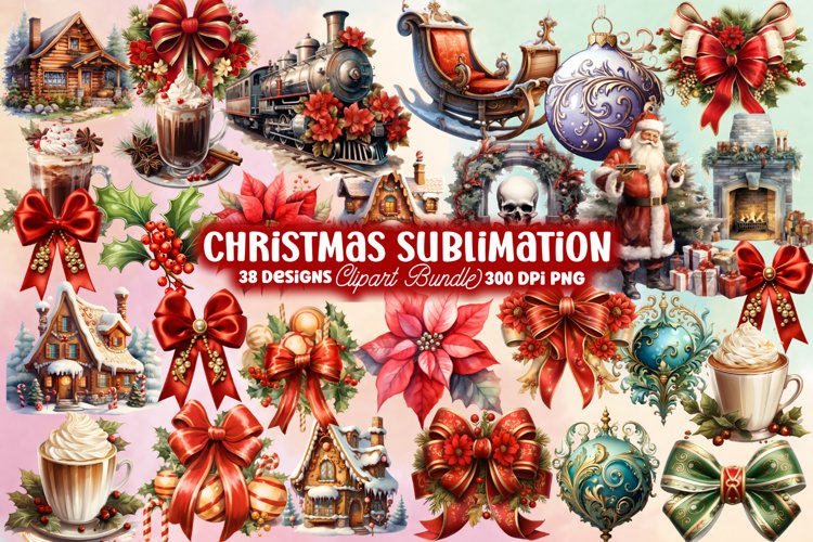 Christmas Clipart Sublimation Bundle, Christmas Holiday