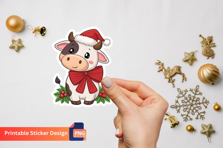 Christmas Cute Cow Sticker, Cute Farm Animal Sticker