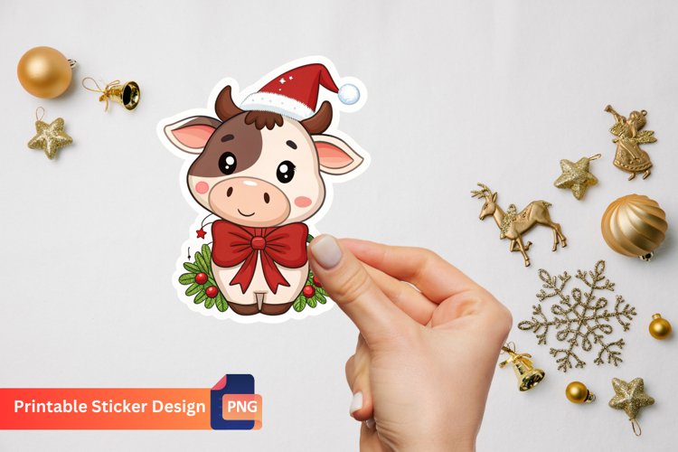 Christmas Cute Cow Sticker, Cute Farm Animal Sticker