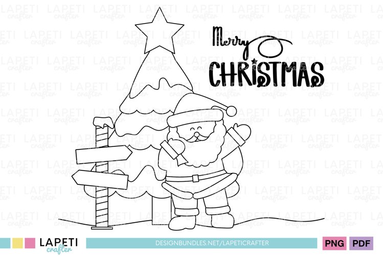 Digital Christmas Stamp with Santa Claus next to a Christmas
