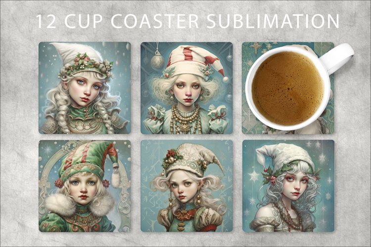 Christmas Elf Vintage Square Coaster Bundle