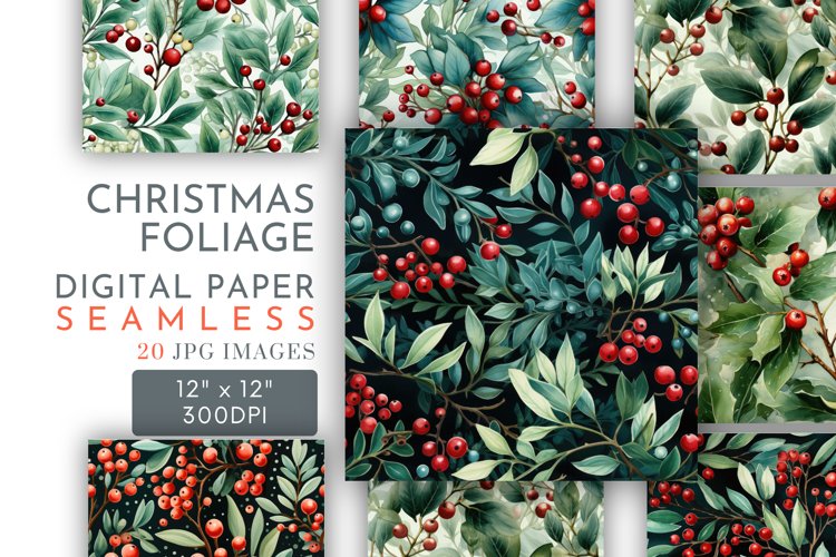 Christmas Foliage | Seamless Digital Paper JPG 12"x12"