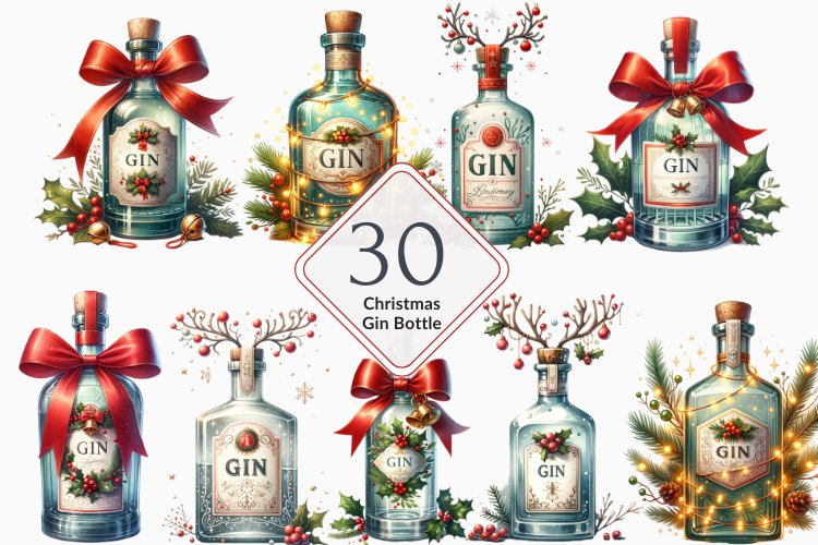 Christmas Gin Bottle clipart, Christmas Bottle Sublimation
