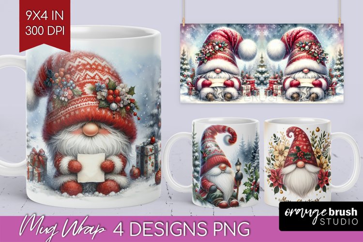 Christmas Gnome Mug Wrap - Cute Gnome Mug PNG (4910121)