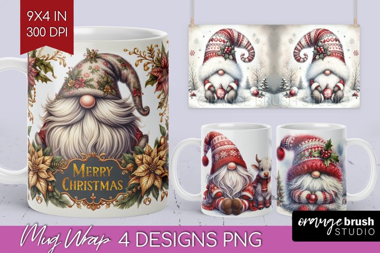Christmas Gnome Mug Wrap - Cute Gnome Mug PNG (4910135)