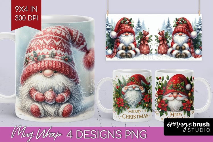 Christmas Gnome Mug Wrap - Cute Gnome Mug PNG (4910159)
