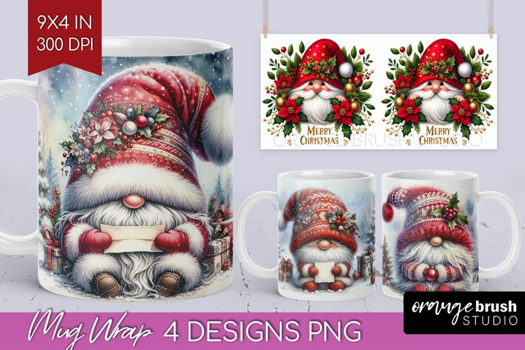 Christmas Gnome Mug Wrap - Cute Gnome Mug PNG (4910170)