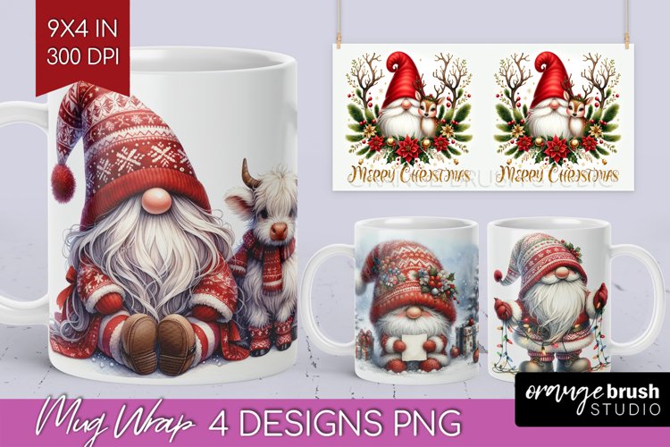 Christmas Gnome Mug Wrap - Cute Gnome Mug PNG (4910179)
