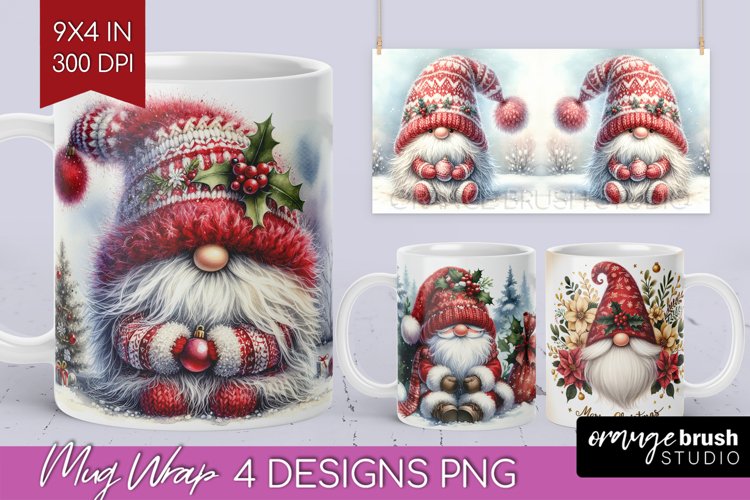 Christmas Gnome Mug Wrap - Cute Gnome Mug PNG (4910187)