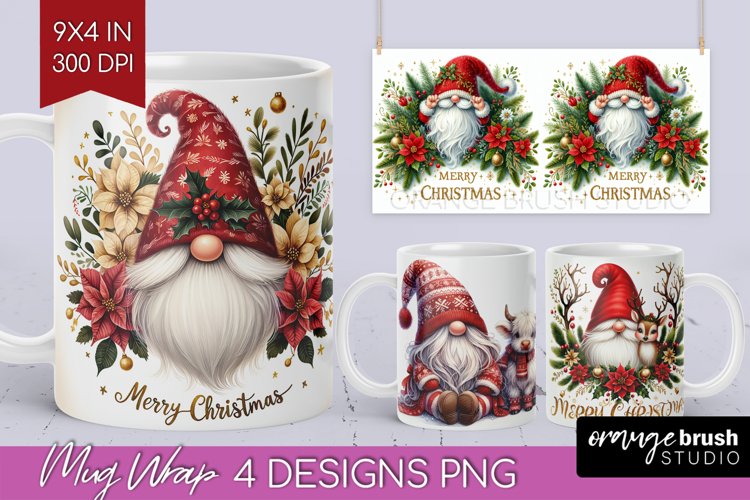 Christmas Gnome Mug Wrap - Cute Gnome Mug PNG (4910194)