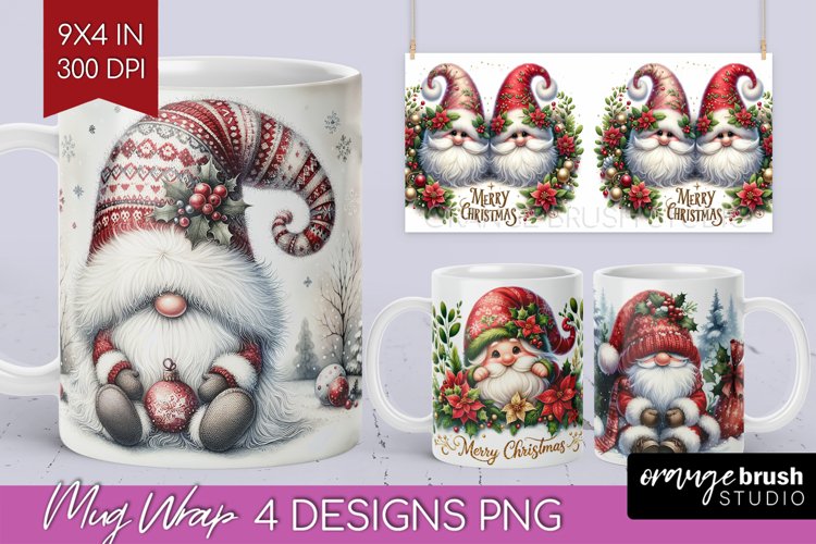 Christmas Gnome Mug Wrap - Cute Gnome Mug PNG (4910196)