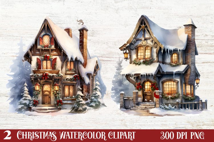 Christmas Houses Clipart Sublimation Bundle, Christmas house