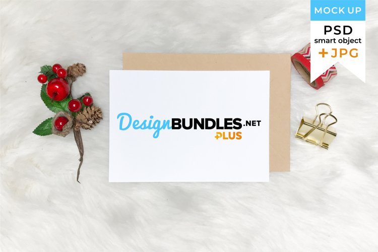 Christmas Landscape card mockup with craft envelope