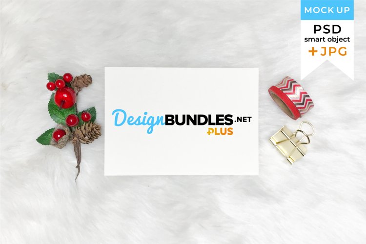 Christmas card mockup | White landscape card mockup