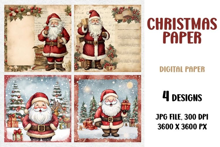 Santa Paper, Christmas Junk Journal, Digital Paper