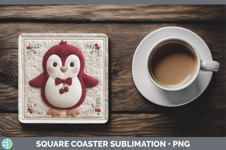 Penguin Christmas Patch Square Coaster Sublimation Design