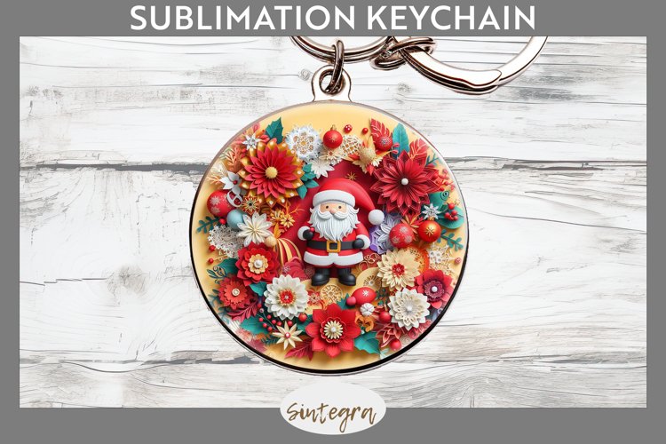 3D Christmas Santa v12 Round Keychain Sublimation