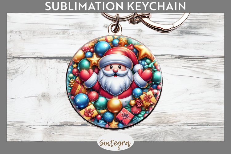 3D Christmas Santa v46 Round Keychain Sublimation