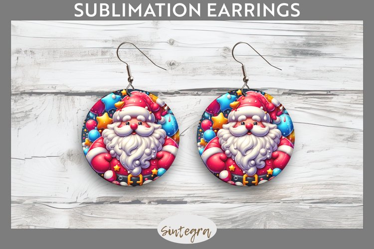 3D Christmas Santa v62 Round Earrings Sublimation