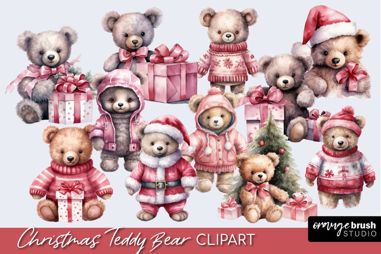 Christmas Teddy Bear Watercolor Clipart & Sublimation