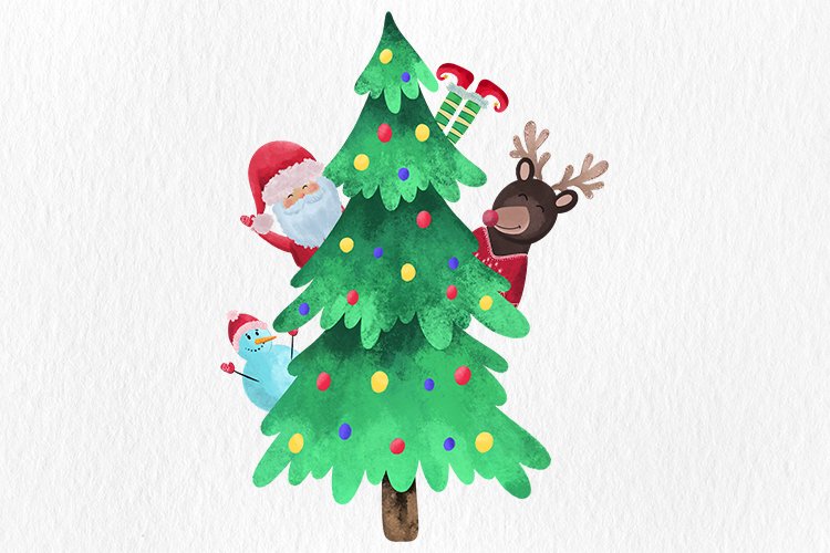 Watercolor Christmas Santa Tree png clipart (1981331) | Clipart ...