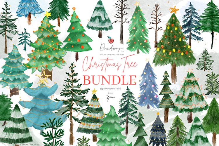 Christmas Tree Clipart set, Winter Holiday, Watercolor cp143
