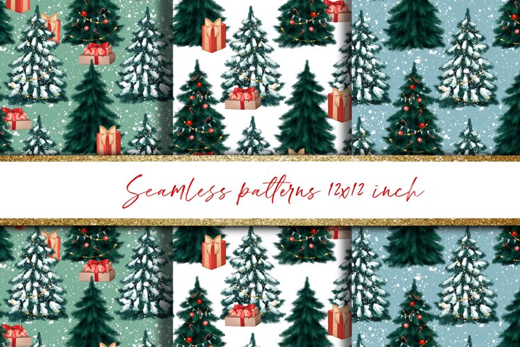 3 Christmas Tree seamless patterns