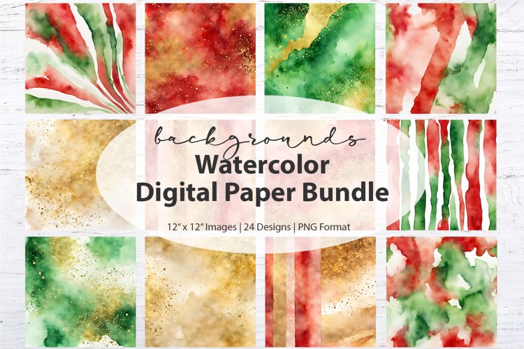 Digital Paper, printable paper bundle: Christmas Watercolors