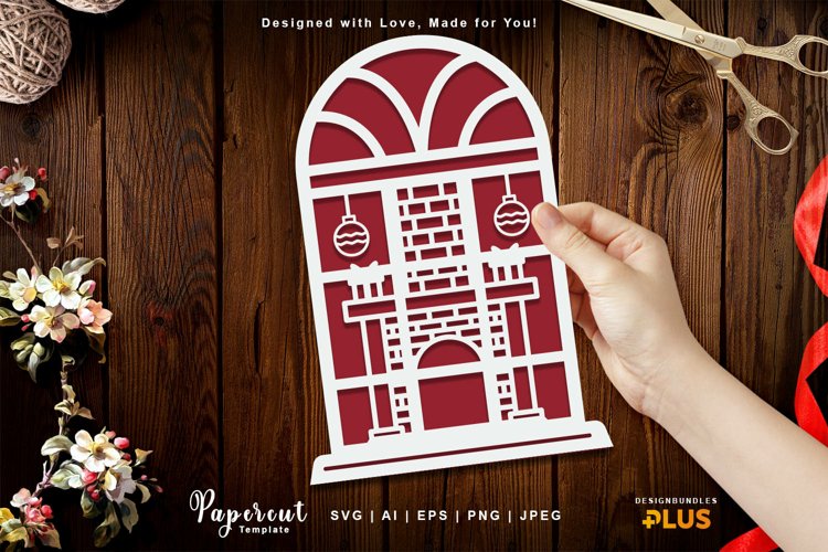 Christmas Window with Fireplace Papercut