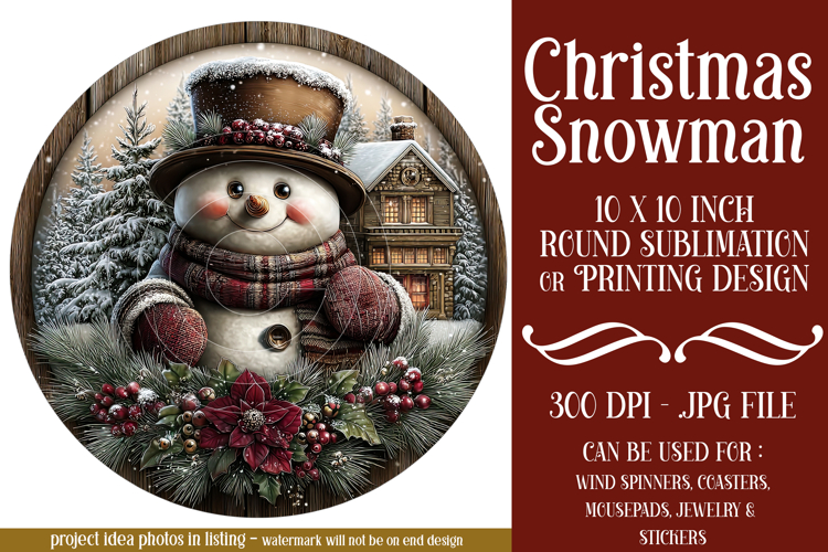 Christmas Wind Spinner, Snowman Round Design, Winter, s33