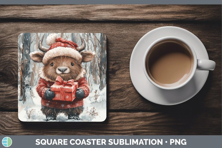 Christmas Woodland Musk Ox Square Coaster Sublimation Coaste