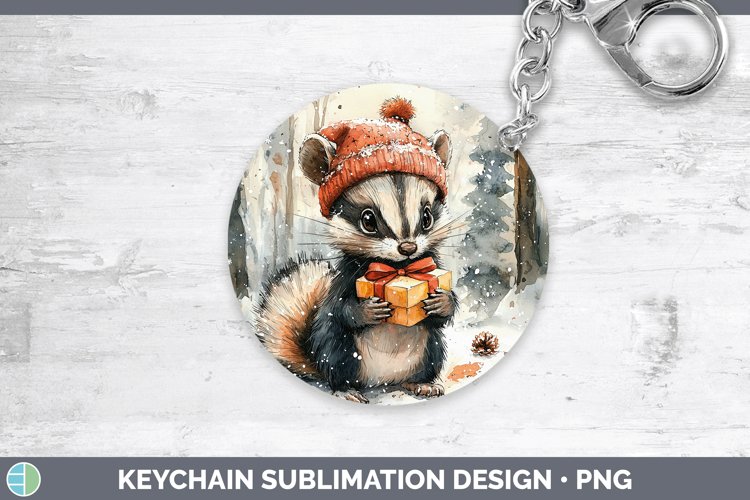 Christmas Woodland Skunk Keychain Sublimation Keyring Design
