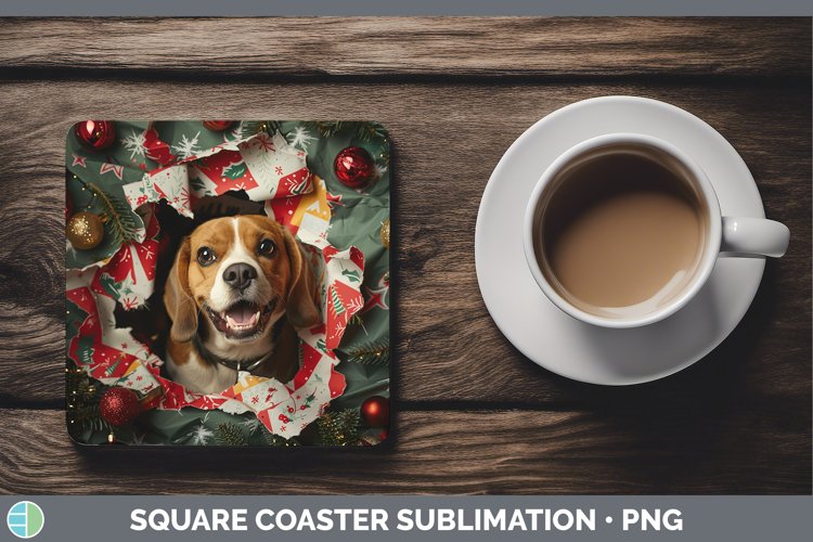Christmas Wrapping Dogs Beagle Square Coaster Sublimation Co