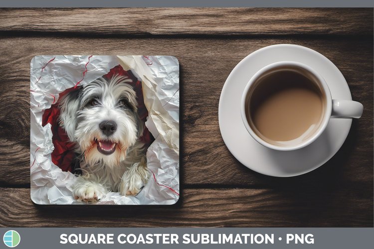Christmas Wrapping Dogs Old English Sheepdog Square Coaster