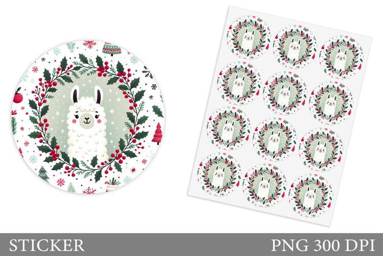 Cute Lama Sticker Design.Christmas Sticker (4952662)