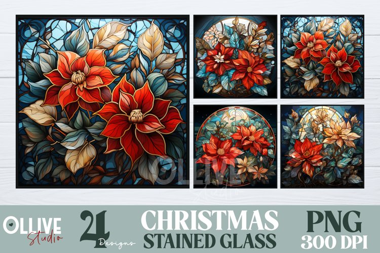 Stained Glass Christmas Flowers Sublimation Bundle