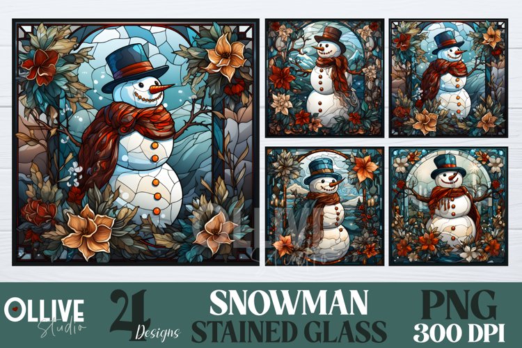 Christmas Snowman Stained Glass Sublimation Bundle