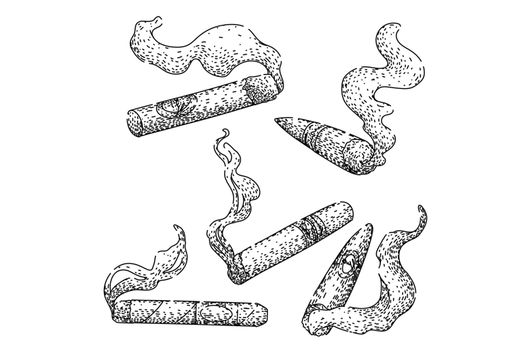 Smoking cigars hand drawn engraving line art pattern