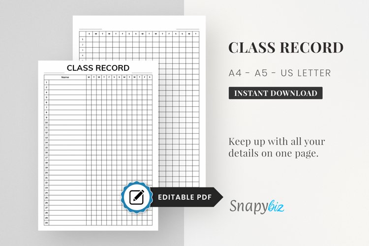 Class Record Teacher Grade Sheet Student Tracker Student