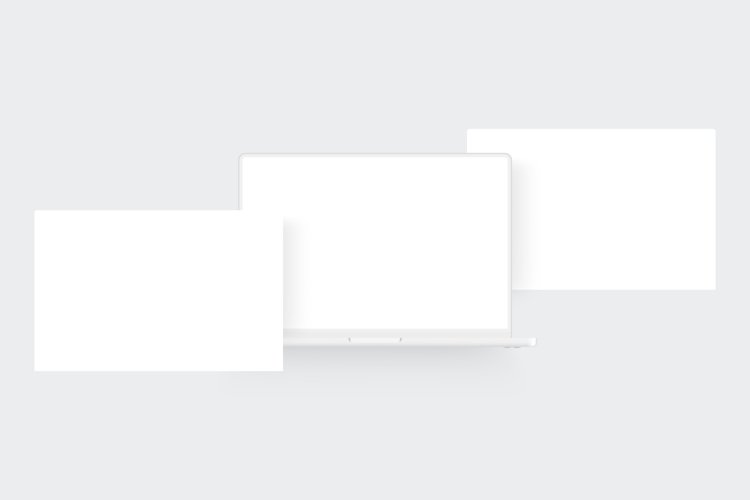 Clay Laptop With Blank Web Screens, Front View