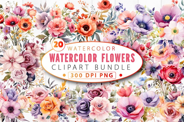 Watercolor Flowers Clipart Bundle (4474050)