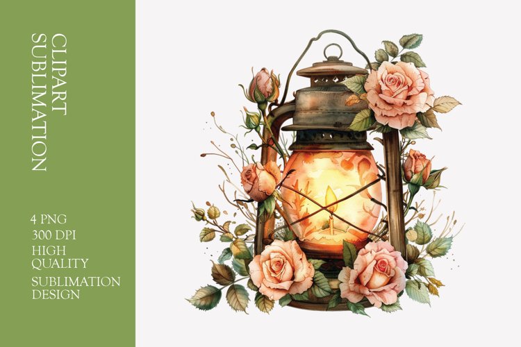 Floral lantern watercolor clipart sublimation (4308721)