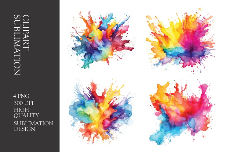 Watercolor splashes clipart sublimation png (5013251)