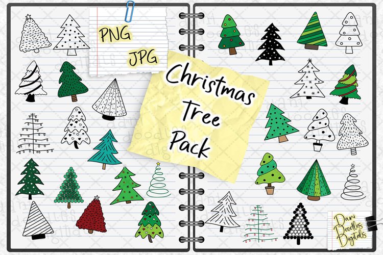 Christmas Tree Doodle Clipart - PNG, JPG (2214843)