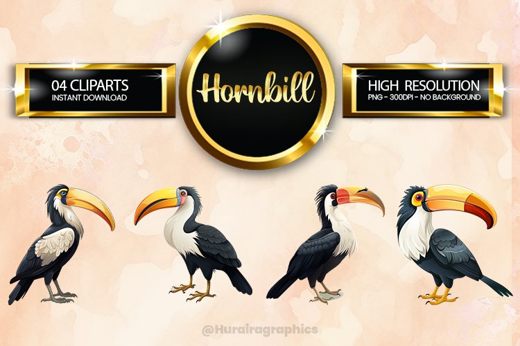 Hornbill Clipart 04 variations (3608971)